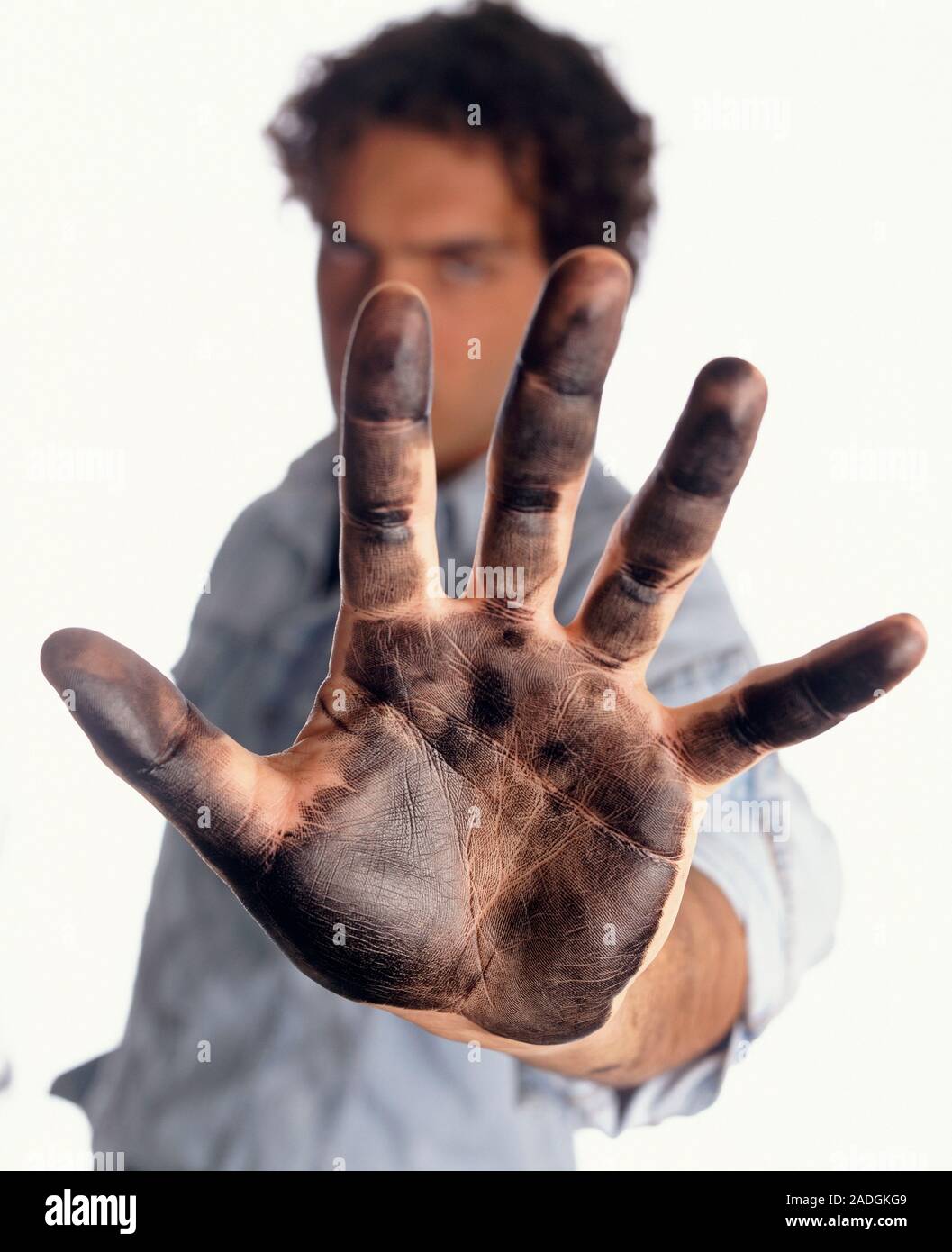 Hand print. Suspect's hand inked for obtaining a hand print. Just like ...