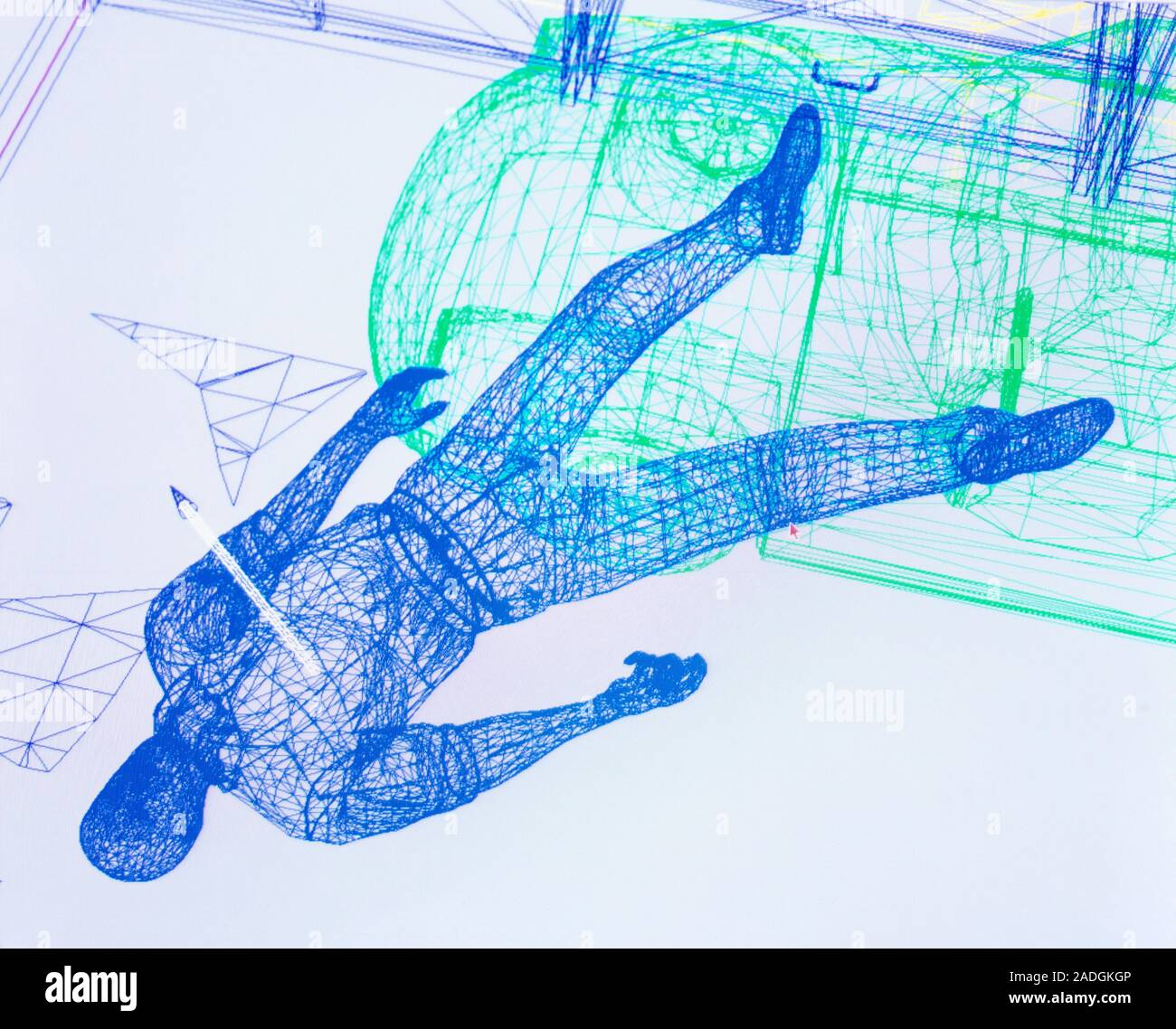 Crime scene reconstruction. Screen display of some three-dimensional ...
