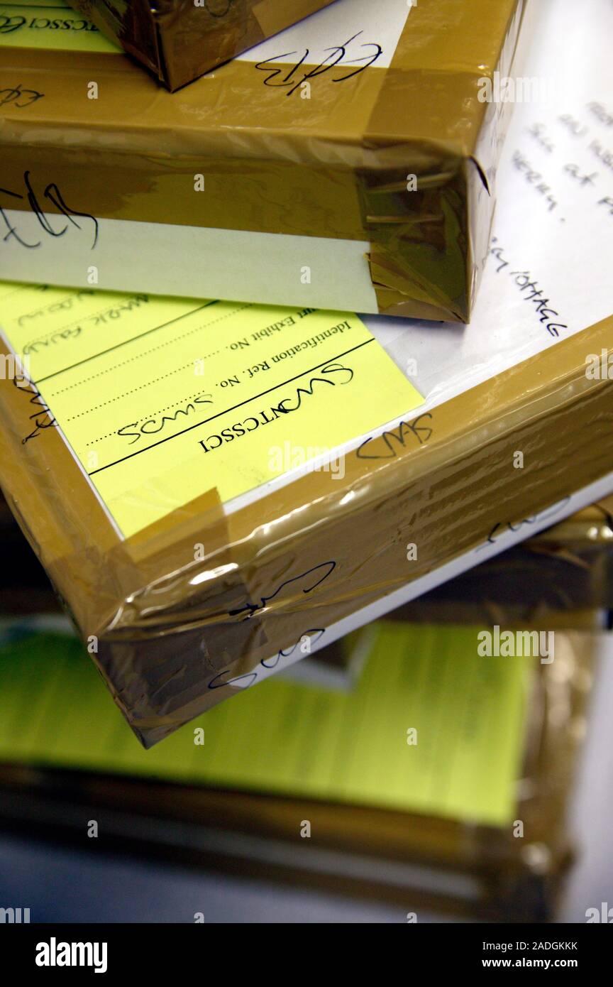 Forensic evidence in cardboard boxes Stock Photo - Alamy