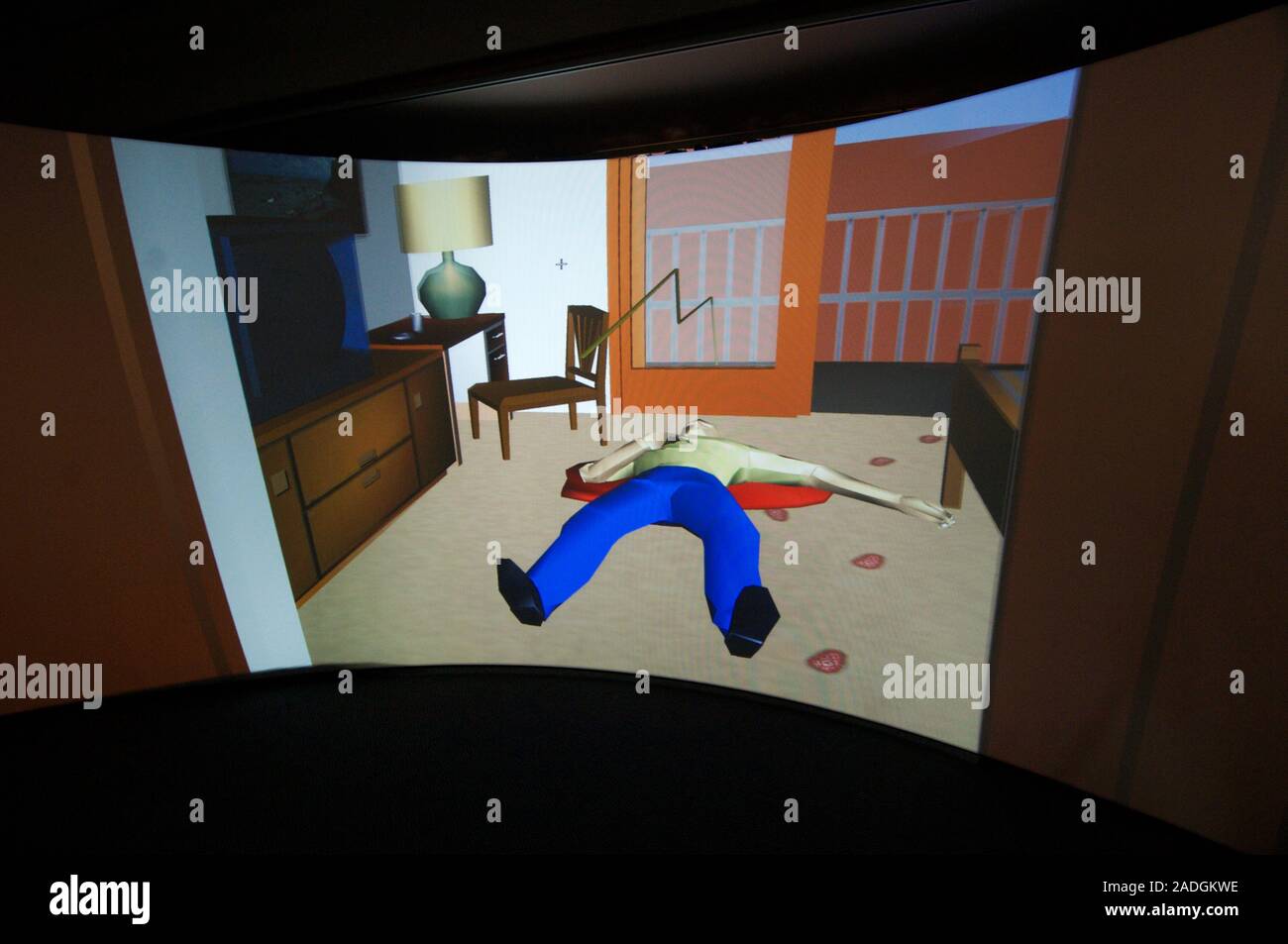Crime scene reconstruction. Screen display of a three-dimensional (3D ...