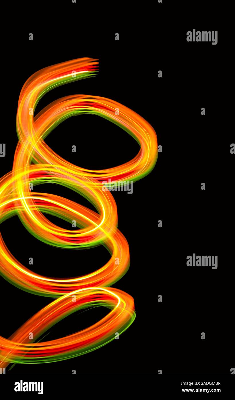 Light trails. Abstract pattern of trailing lights on an aeroplane. This ...