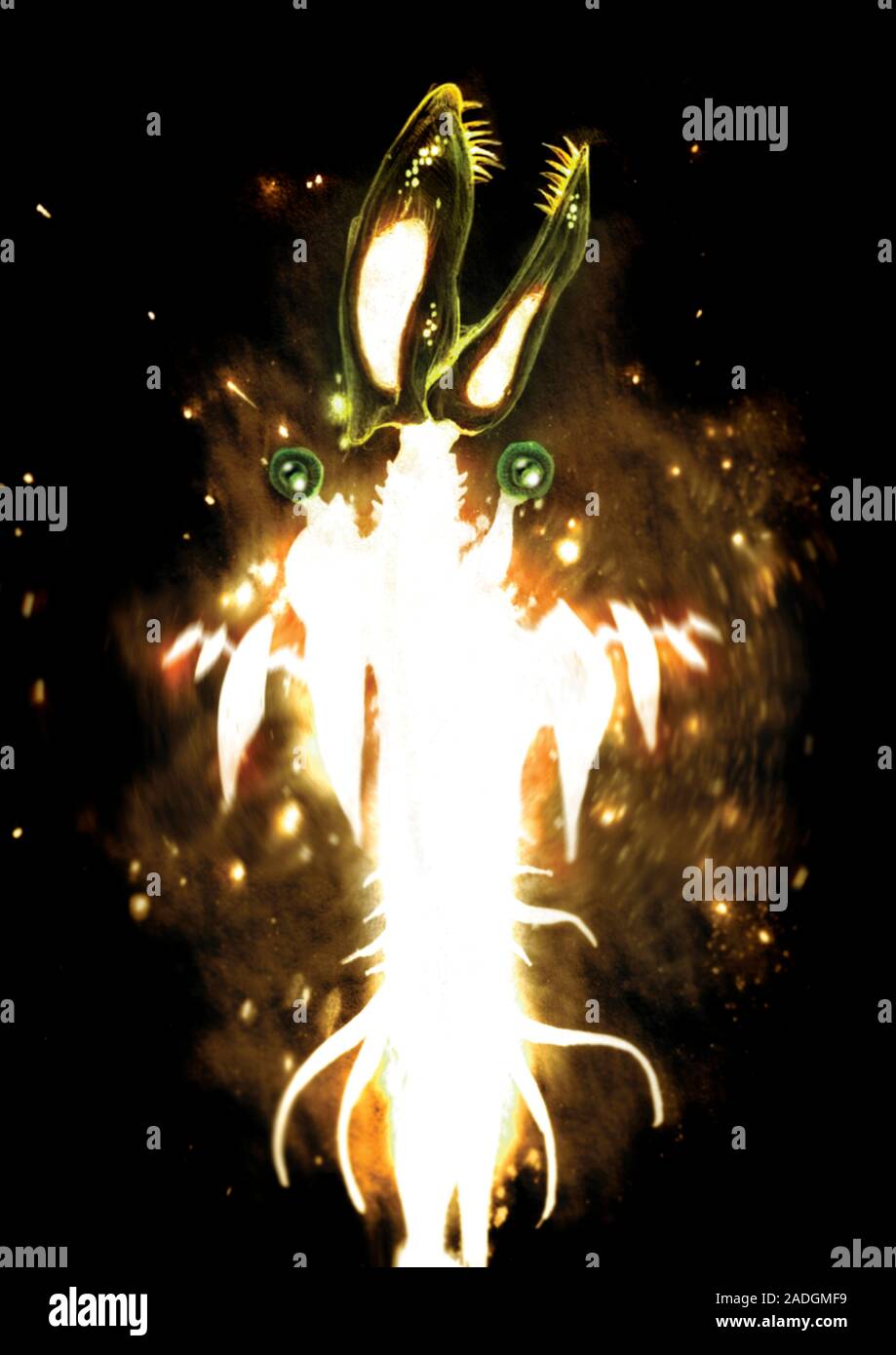 Memetic organism. Artwork of a 'fear' meme illustrated as a life-form ...