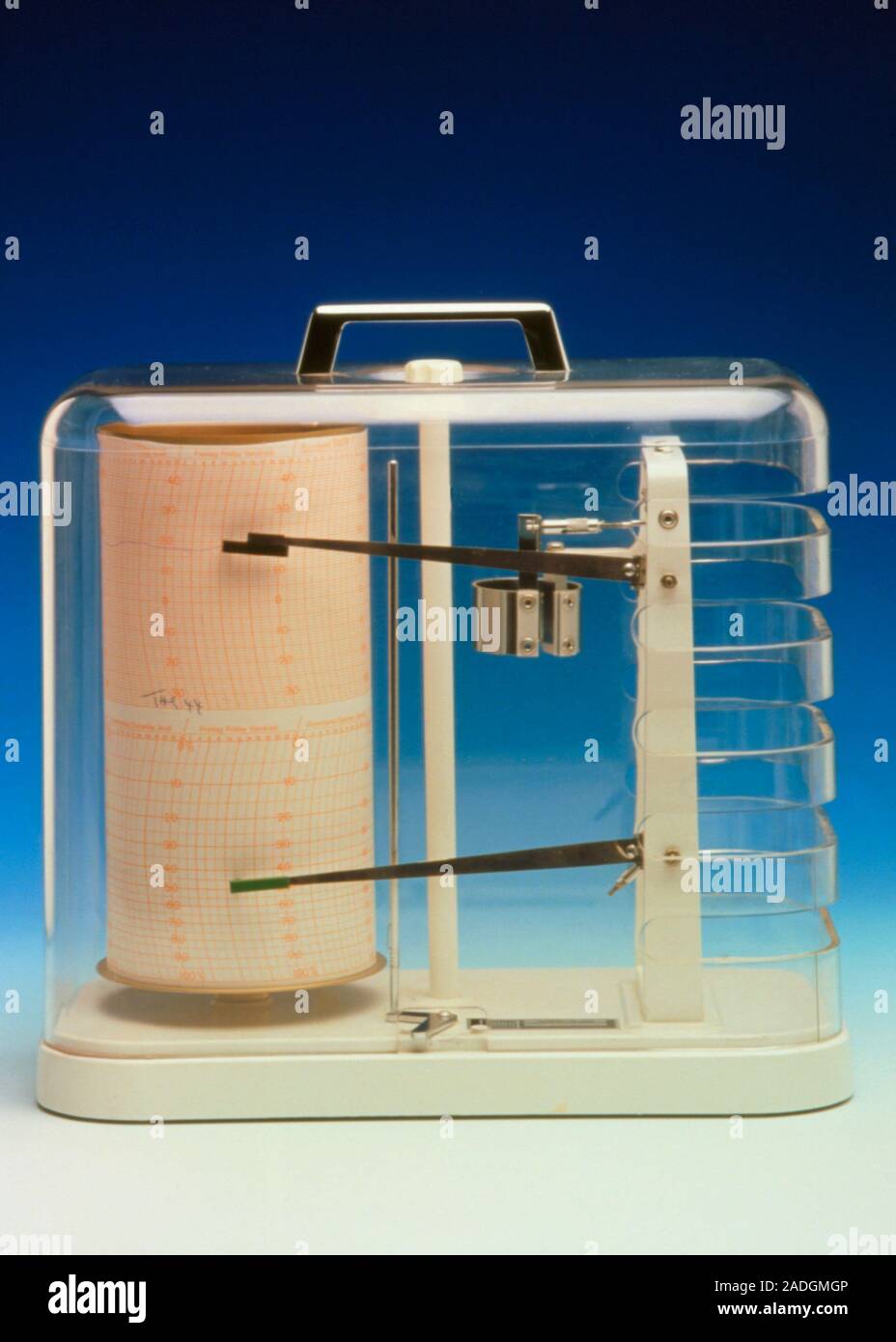 A thermohydrograph in its protective case. This is an instrument for ...