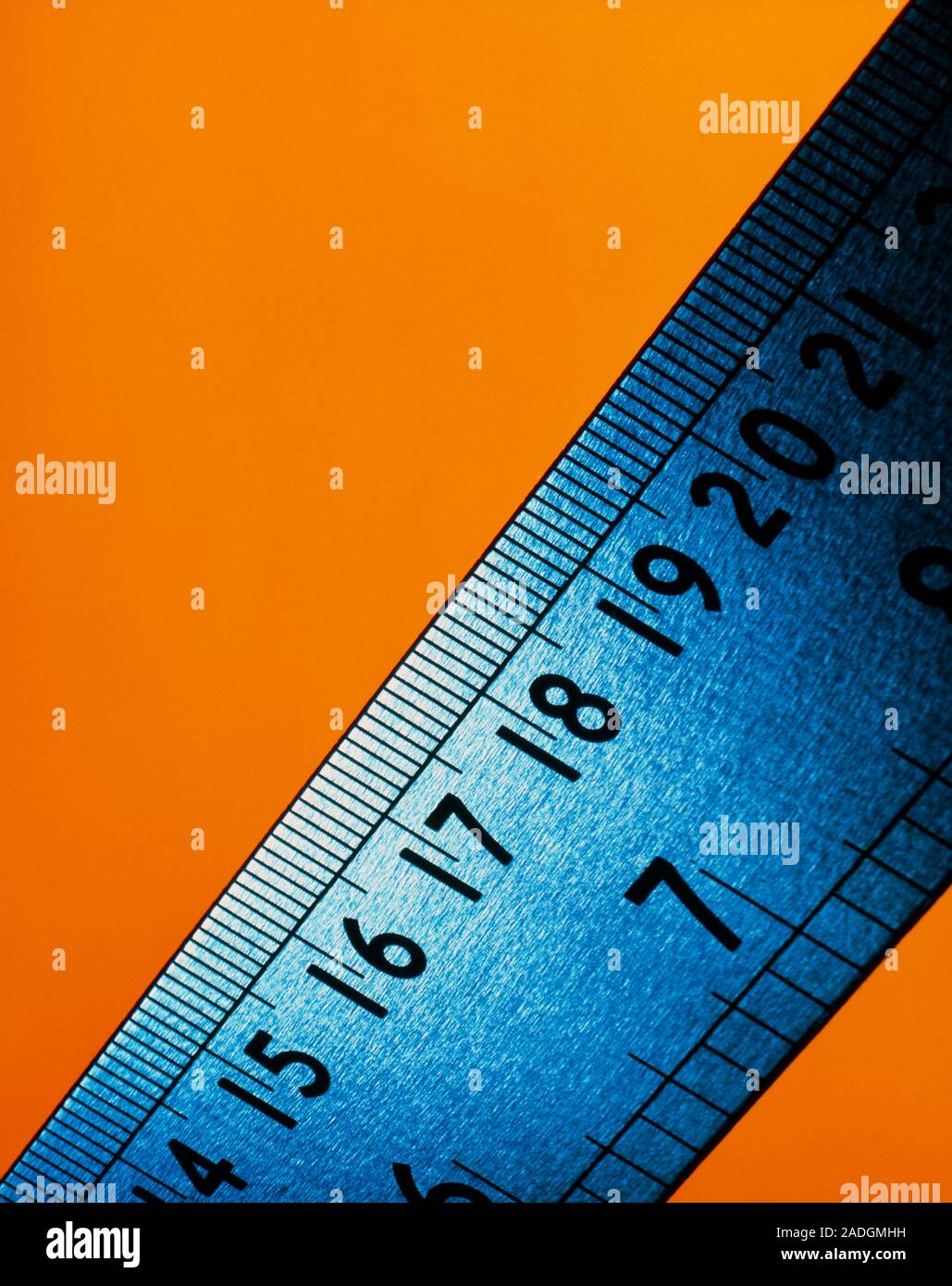Ruler. View of a steel ruler (rule) which has been graduated in inches ...