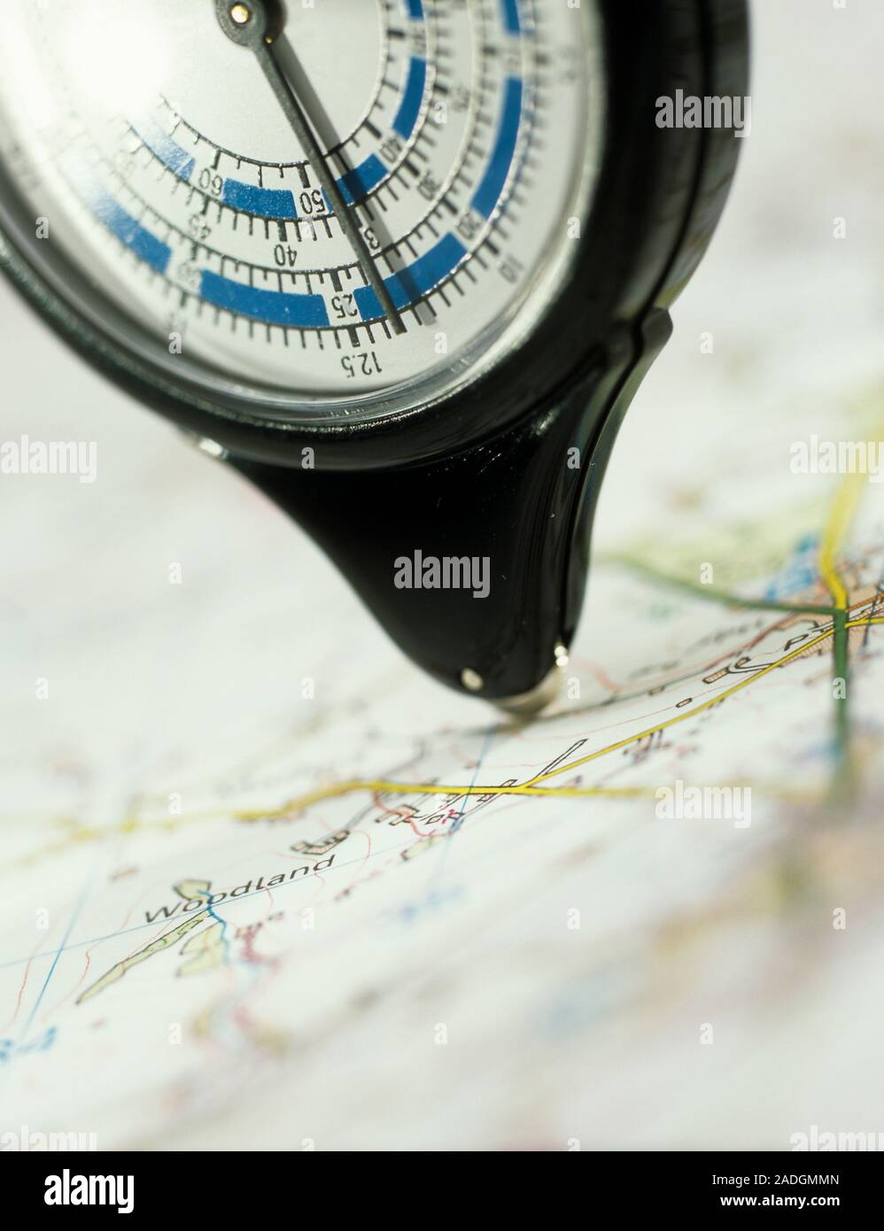 Map wheel. This device is used to measure out distances on a map. The ...