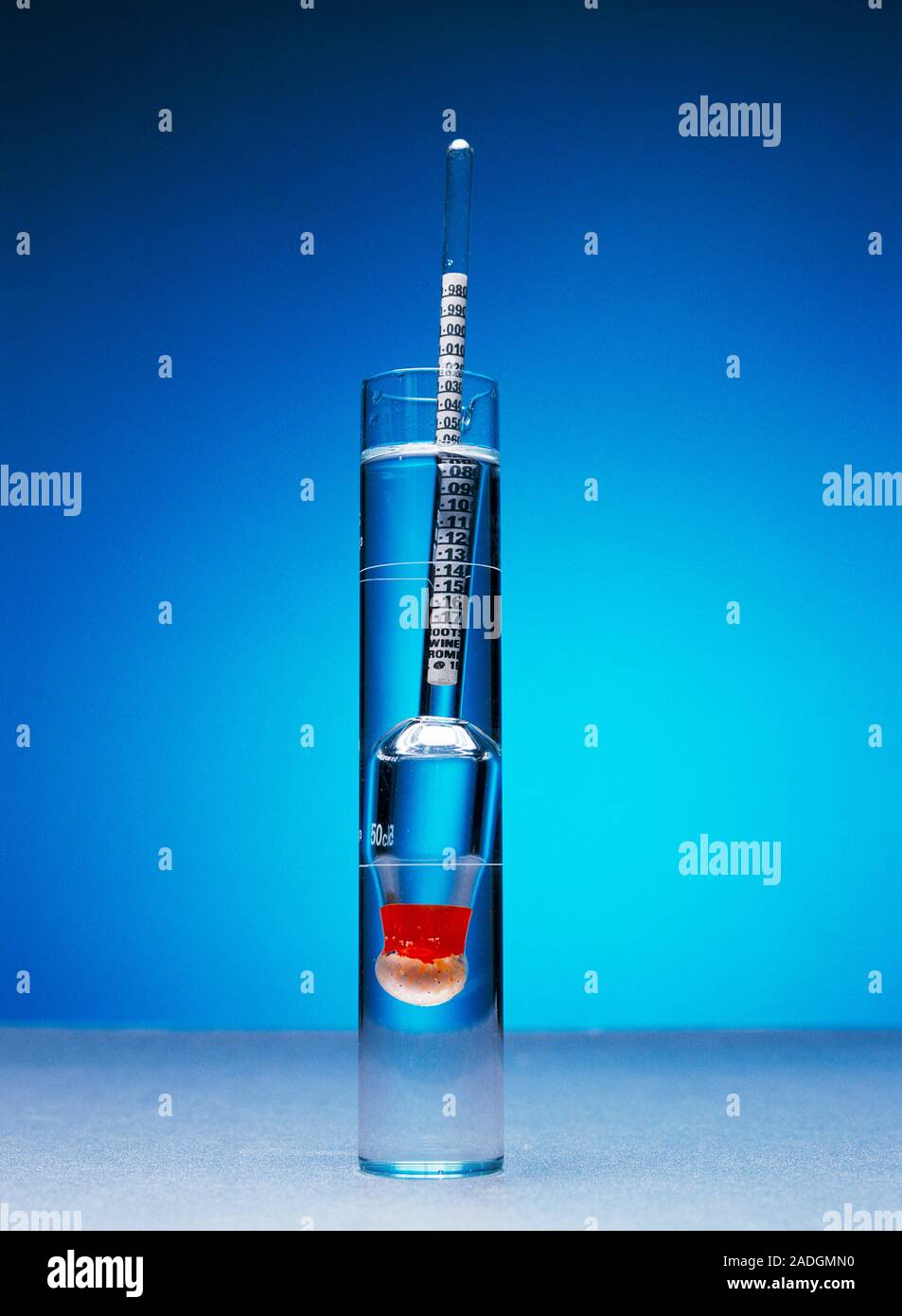 Hydrometer floating in a liquid. A hydrometer is an instrument that ...