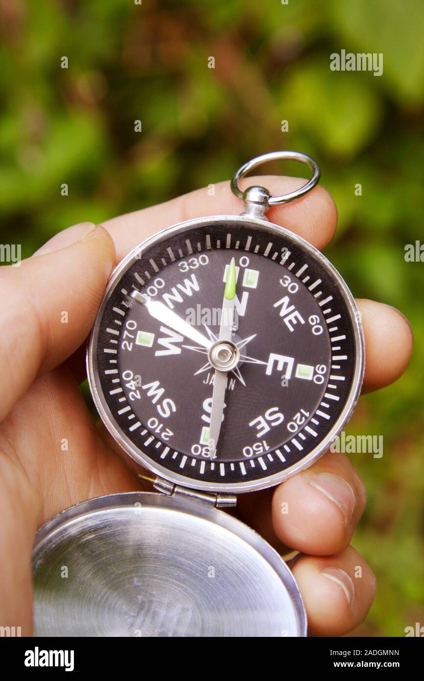 Compass in a man's hand Stock Photo - Alamy