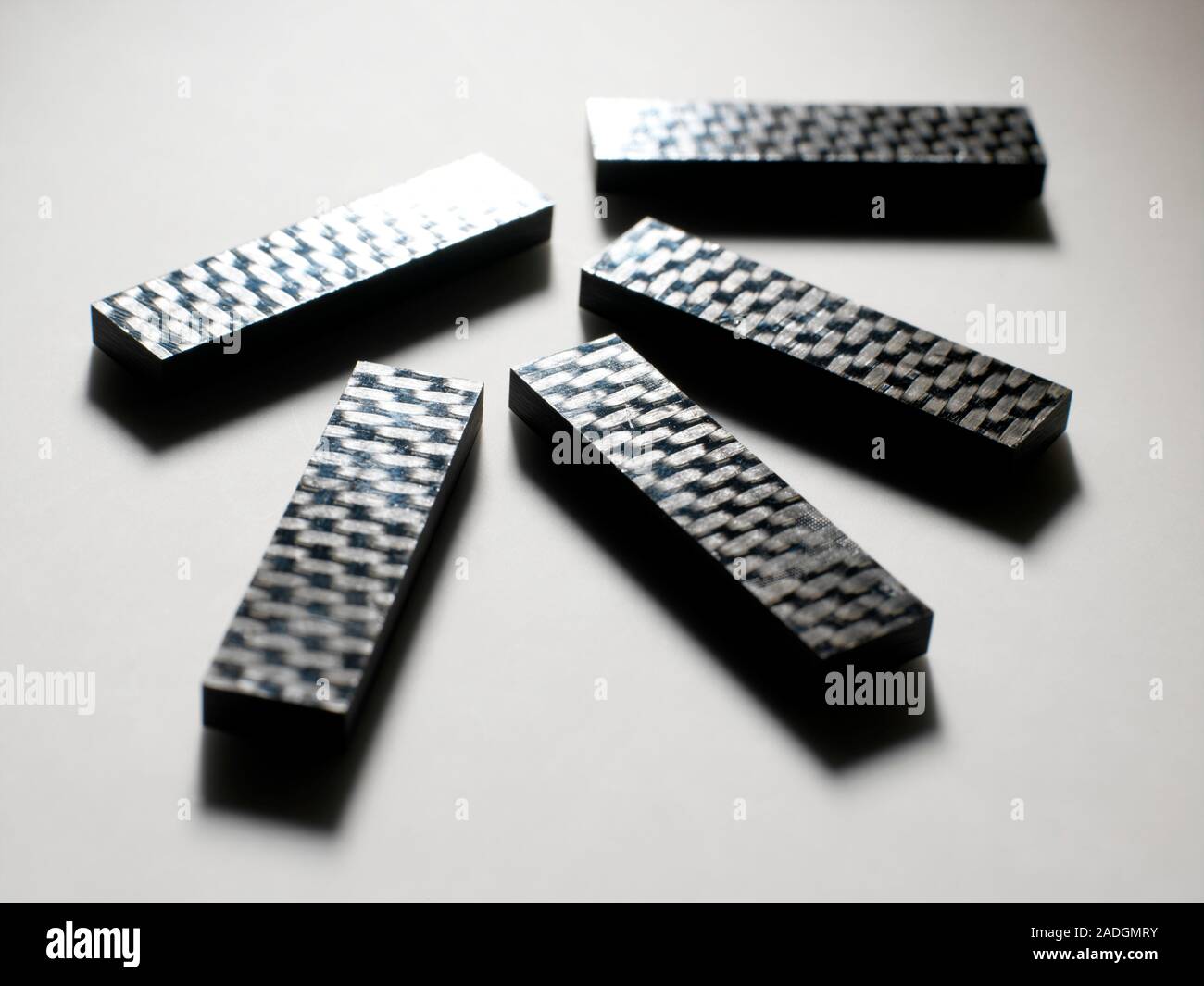 Dynamic mechanical analyser specimens. These pieces of polymer-based ...