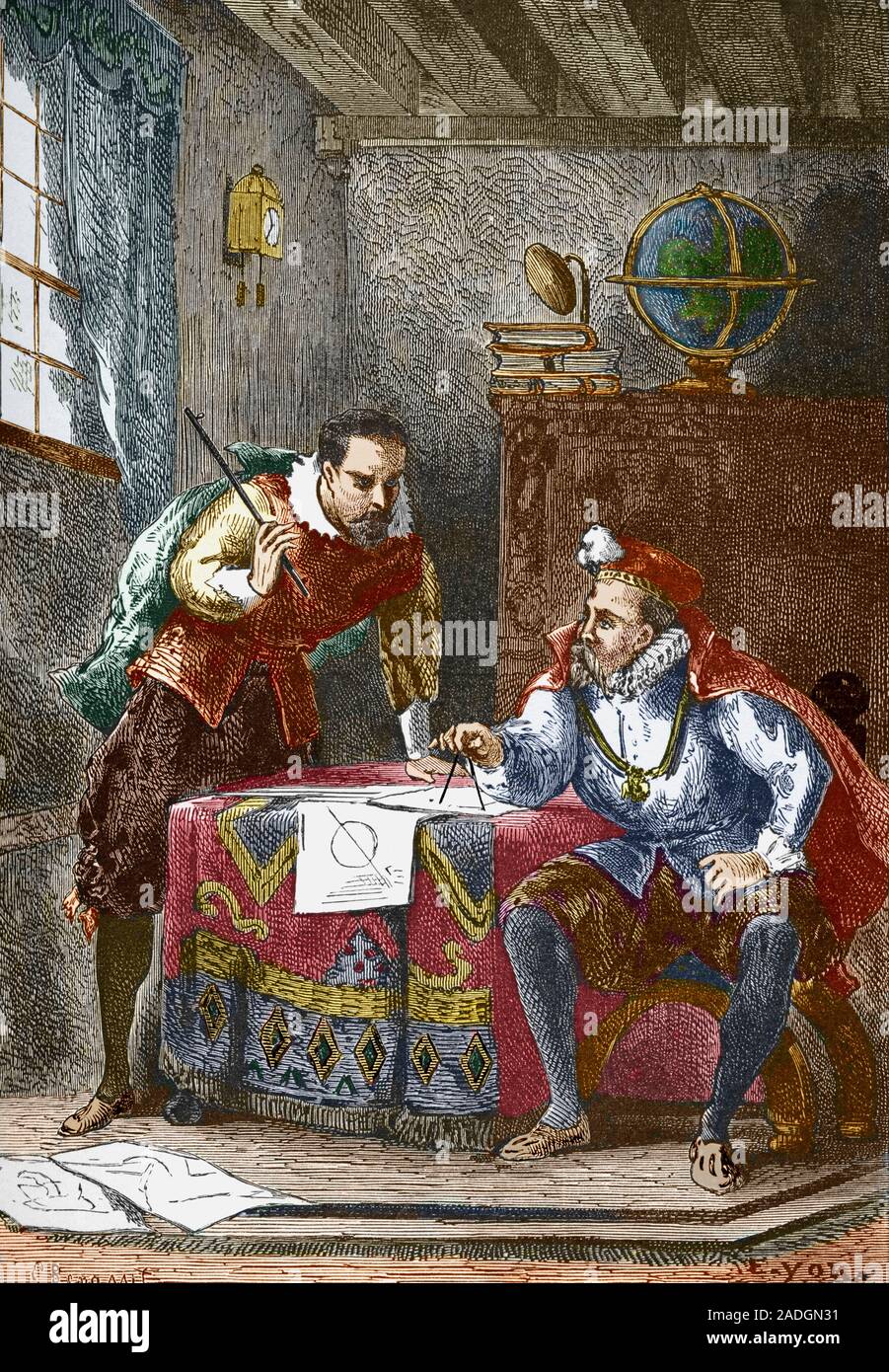 Johannes Kepler (left, 1571-1630), German astronomer, and Tycho Brahe ...