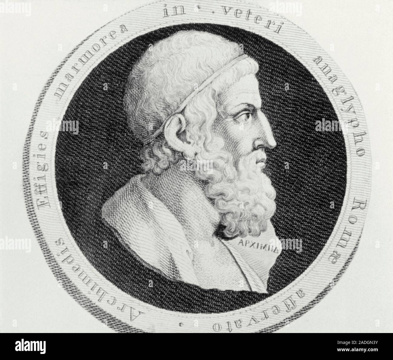 Engraving after a bust of Archimedes of Syracuse (c. 287-212BC). Little ...