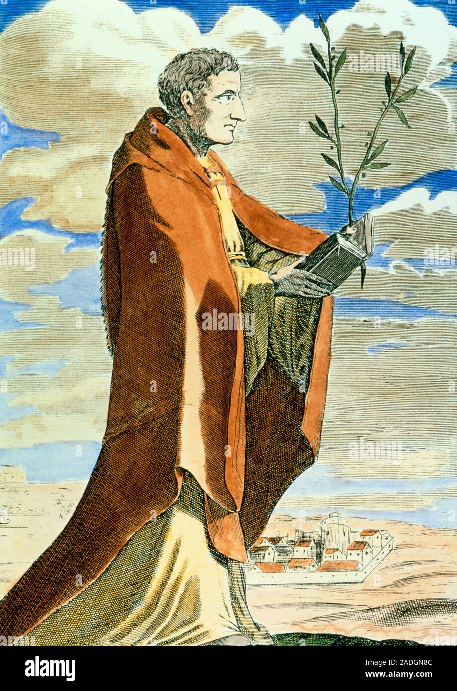 Aristotle. Coloured historical engraving of the Greek philosopher ...