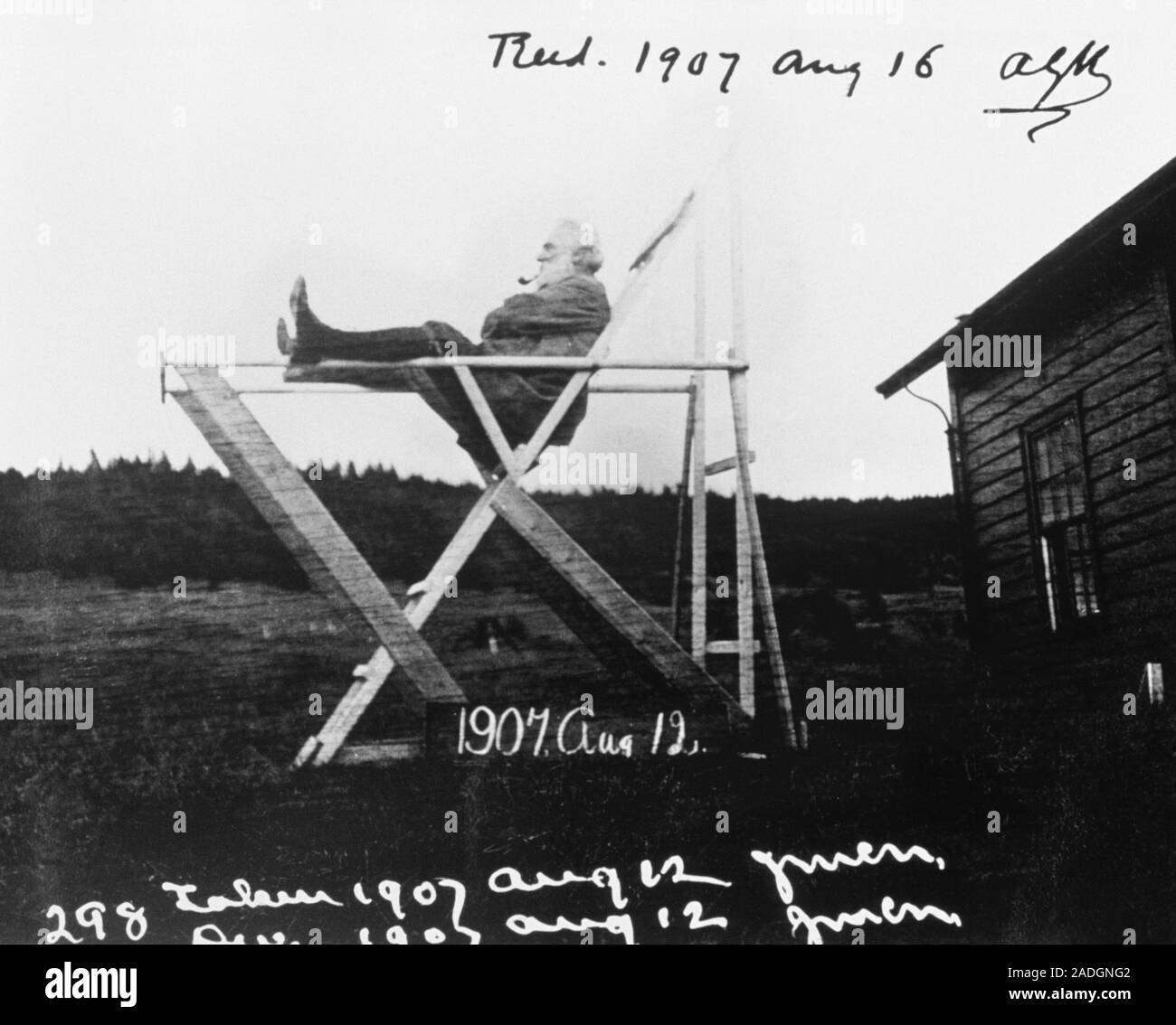Alexander Graham Bell (1847-1922) sitting in his tetrahedral chair ...