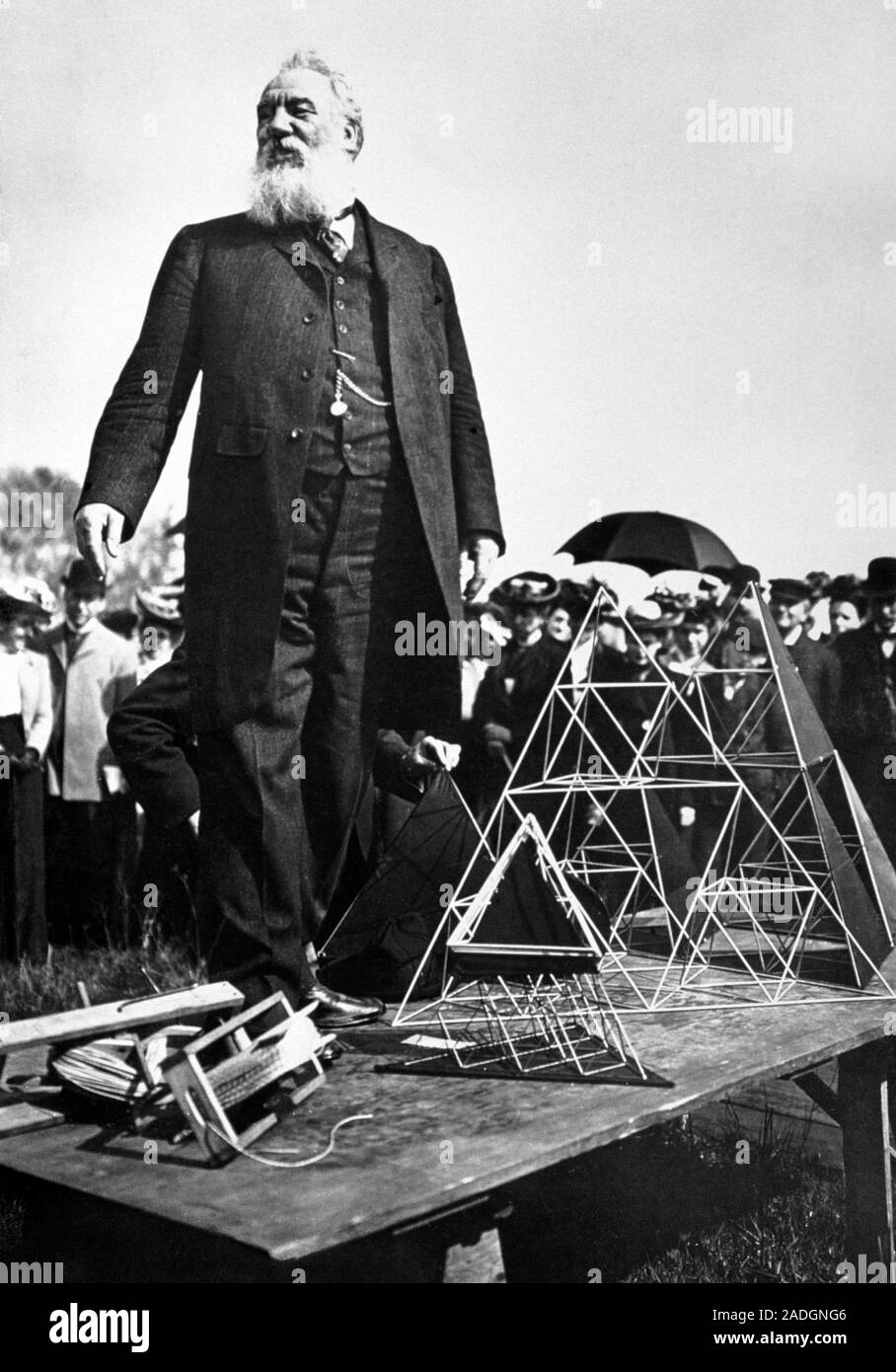Alexander Graham Bell (1847-1922), demonstrating the uses of ...