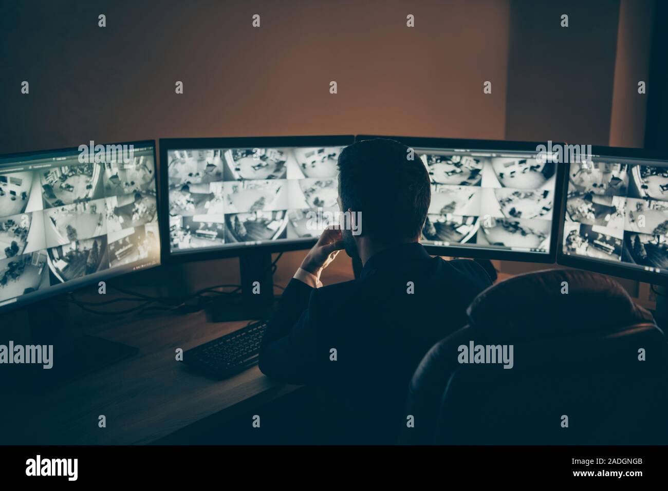 Rear back behind view of his he professional professional man safeguard ...