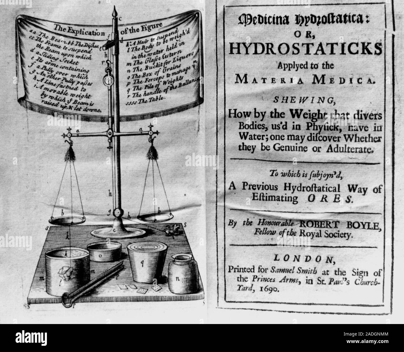 'Hydrostaticks', the title page and frontispiece of Robert Boyle's book ...