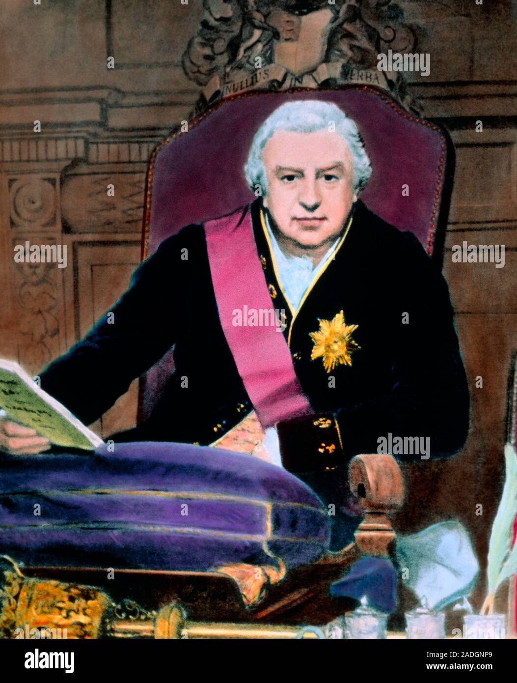 Coloured portrait of Sir Joseph Banks (1743-1820), English naturalist ...