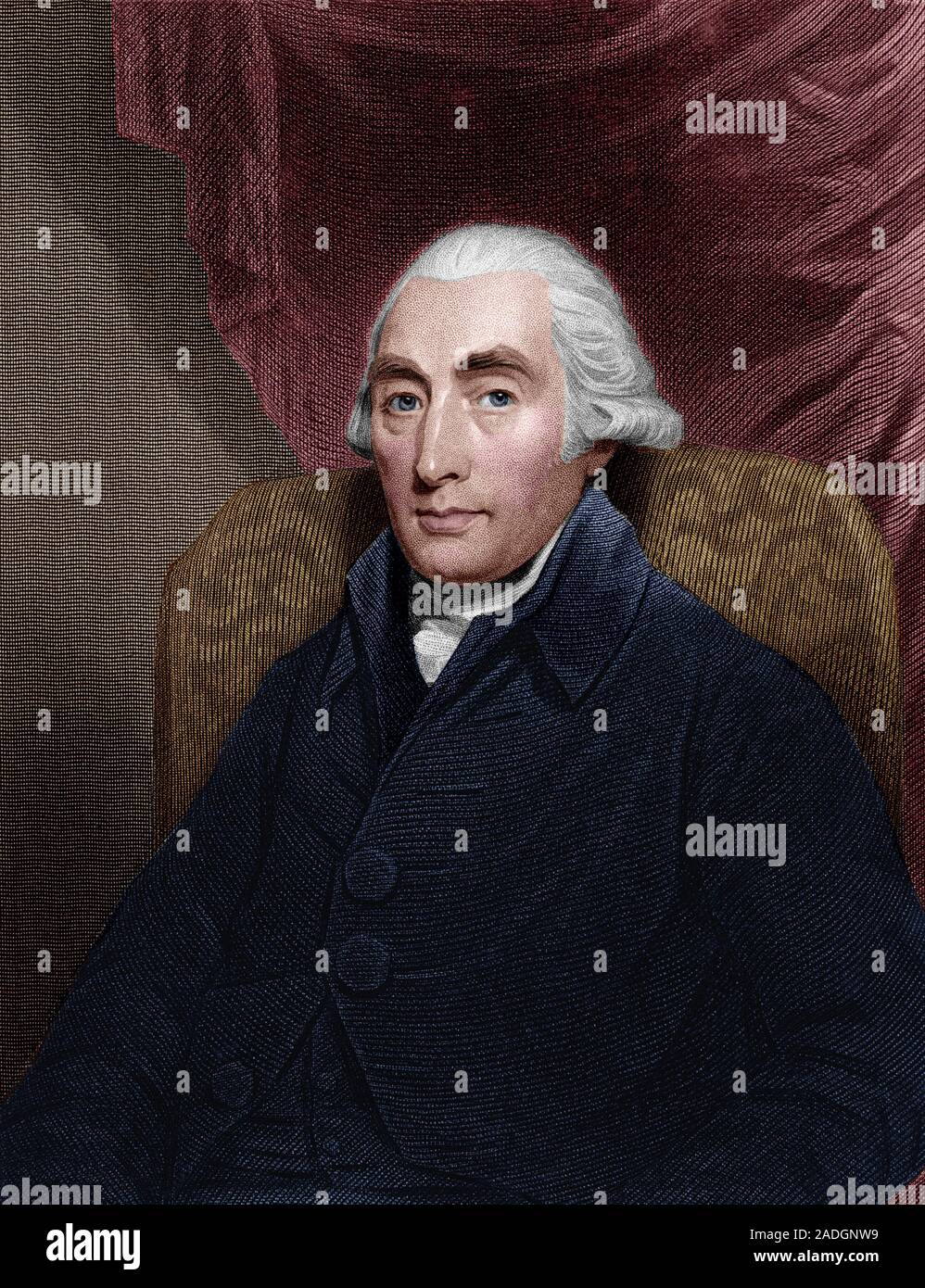 Joseph Black. Coloured historical engraving of the British chemist ...