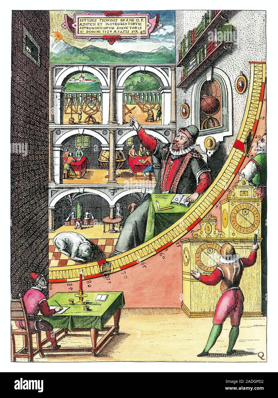 Tycho Brahe. Coloured engraving of the Danish astronomer Tycho Brahe (1546-1601) in his ...