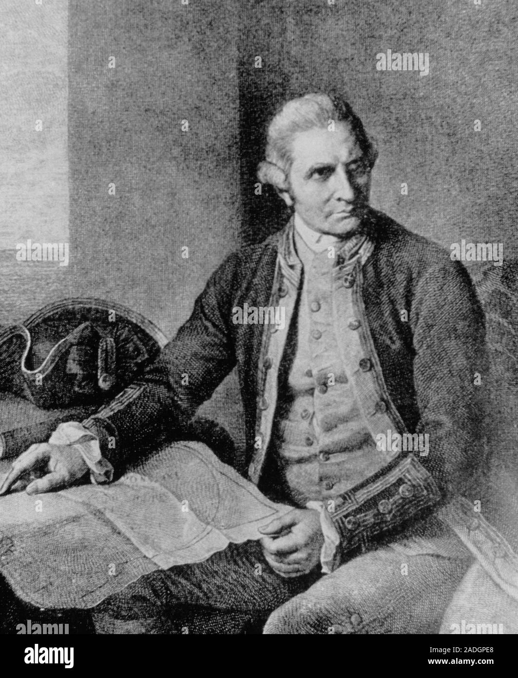 Engraving of Captain James Cook (1728-79), English explorer. Cook ...