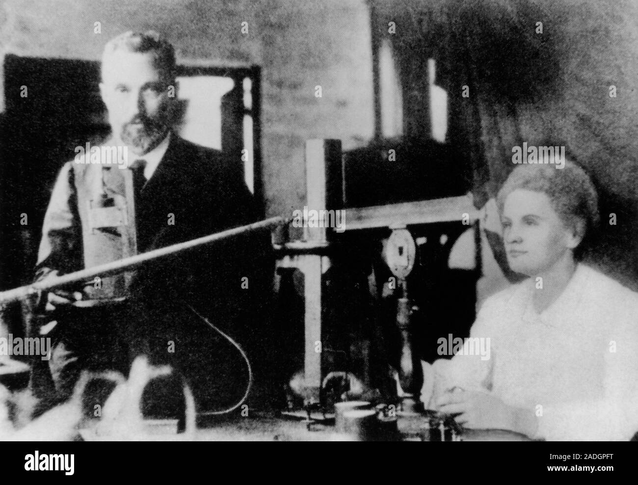 Photograph of the physicists Marie and Pierre Curie (1867-1934 and 1859-1906) taken soon after ...