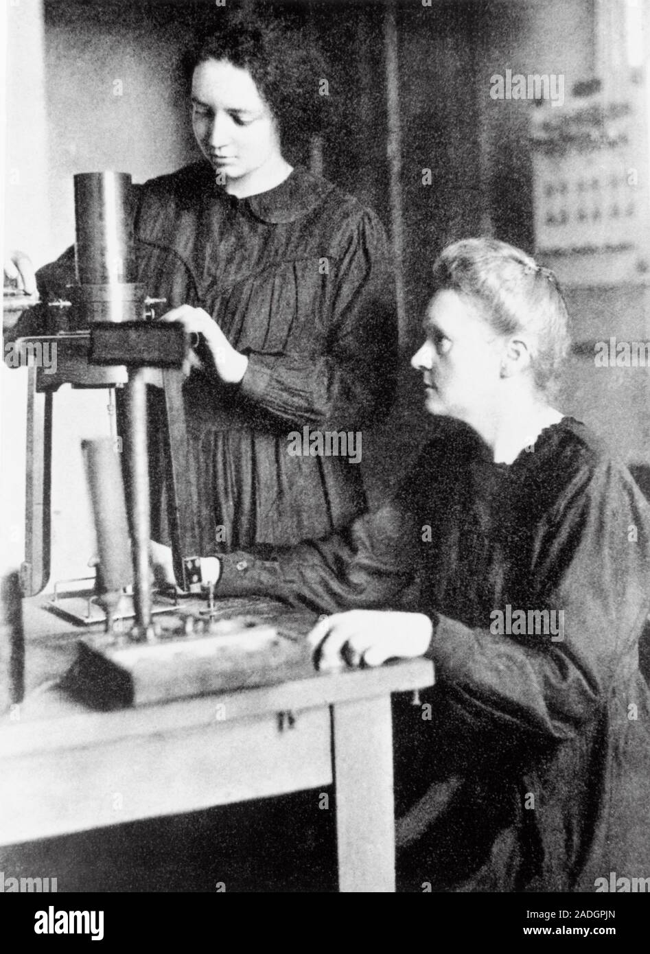 Marie and Irene Curie. Portrait of Marie Curie (1867-1934) & her eldest ...