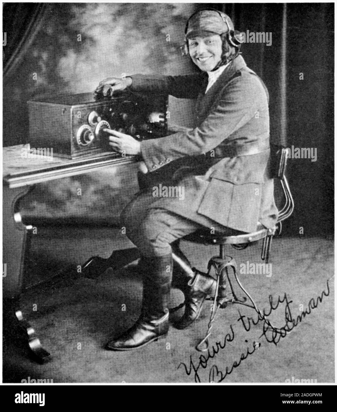 Bessie Coleman (1892-1926), US aviation pioneer, operating a radio in ...