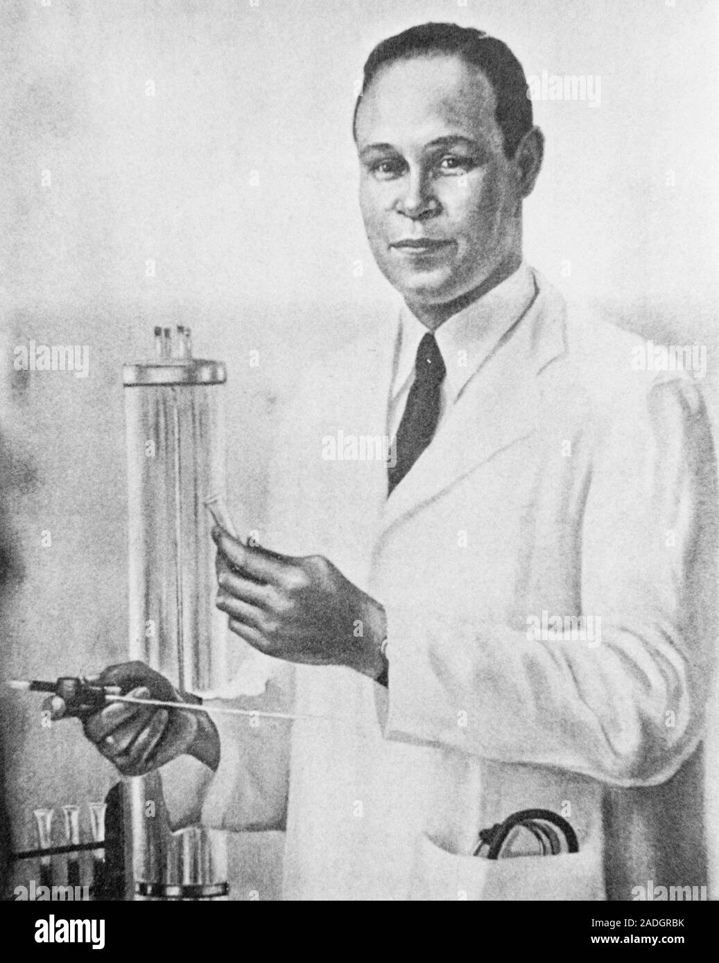Charles Drew (1904-1950), Afro-American doctor, holding a pipette and ...