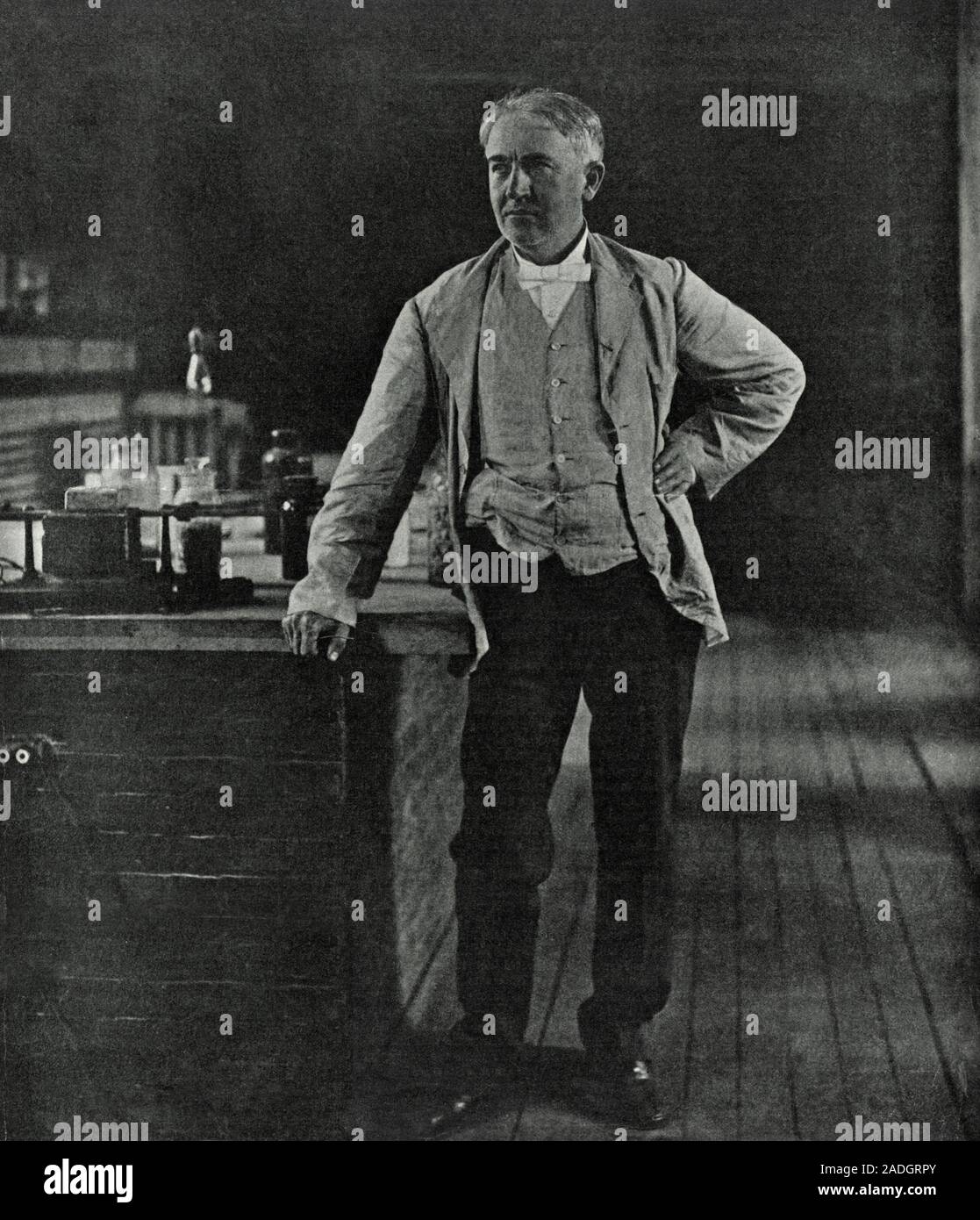 Thomas Alva Edison (1847-1931), US inventor, in his laboratory. Edison ...