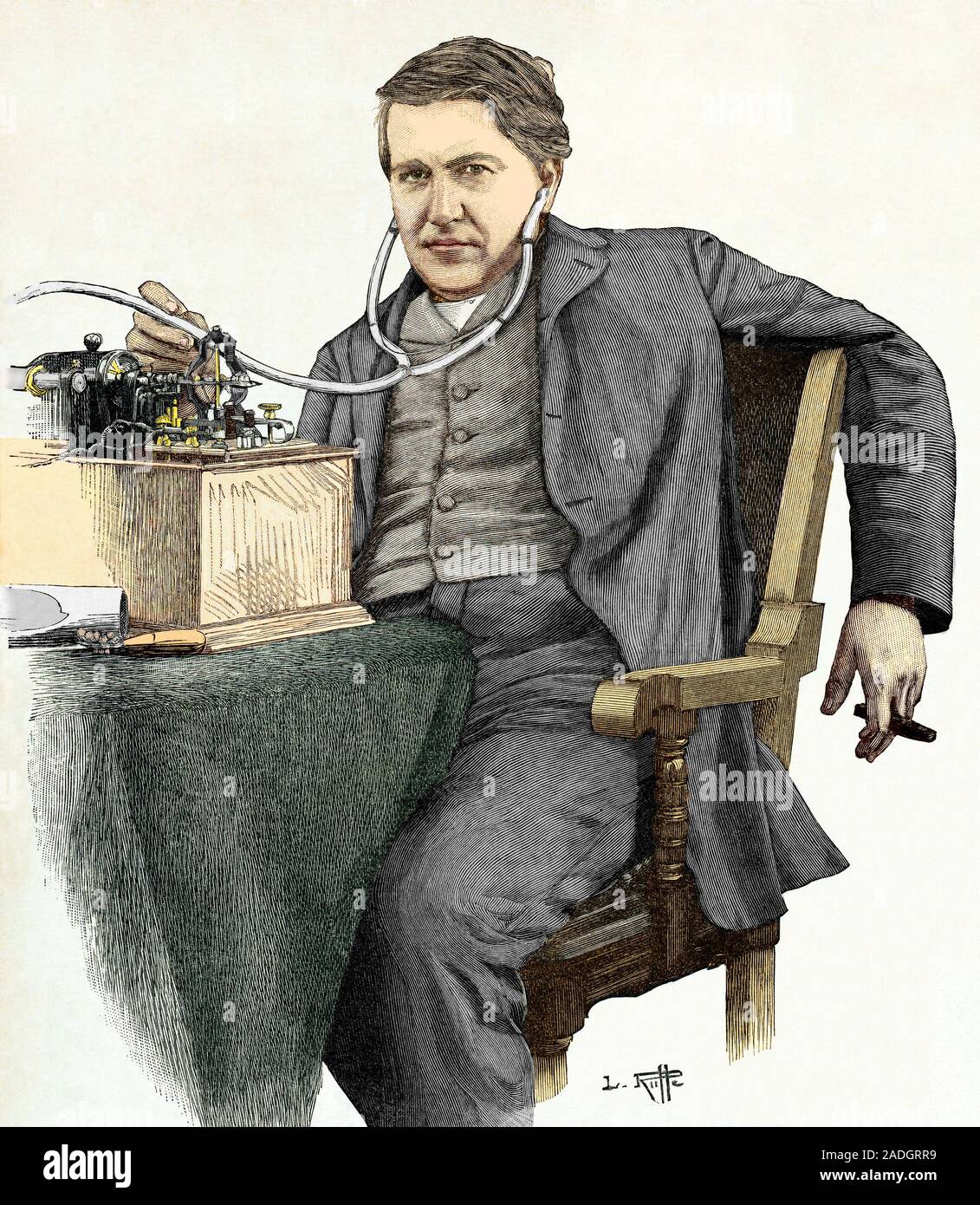 Edison and his phonograph. Thomas Alva Edison (1847-1931), US inventor ...