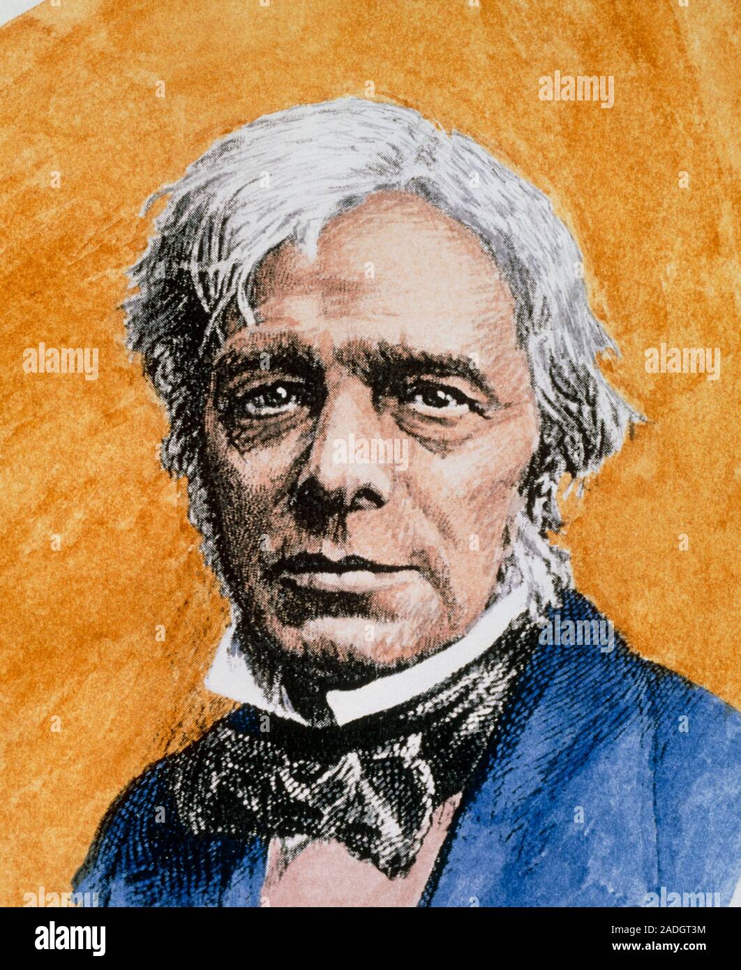 Michael Faraday. Coloured portrait of the British chemist and physicist ...