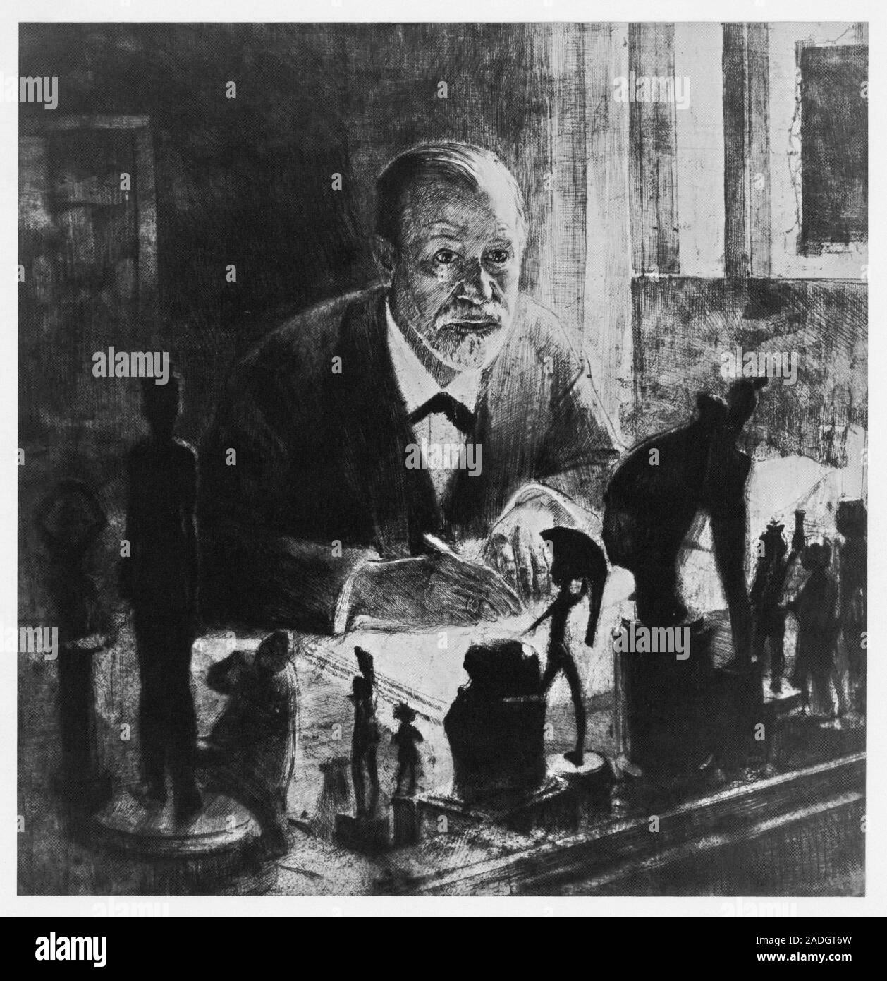 Sigmund Freud (1856-1939), Austrian psychologist, working at his desk ...