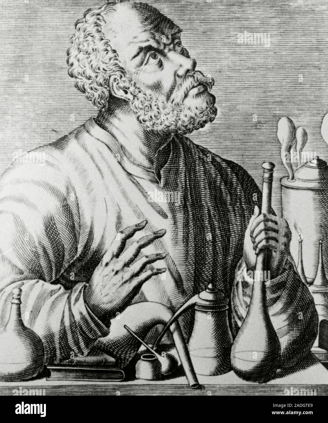 Geber. Engraving of Geber (721-815), Arabian alchemist. His Arabic name ...