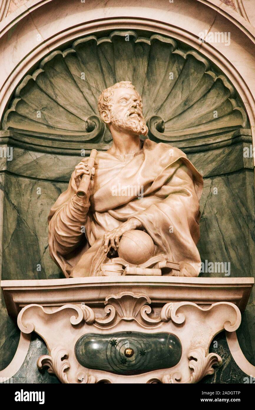 Galileo's tomb, in the Santa Croce Basilica, Florence, Italy. Galileo ...