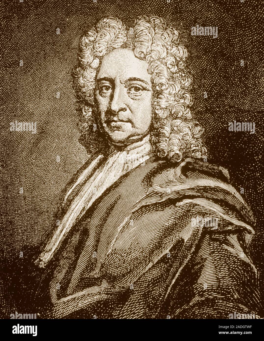 Engraving of Edmund Halley (1656-1742), an English astromoner. Halley ...