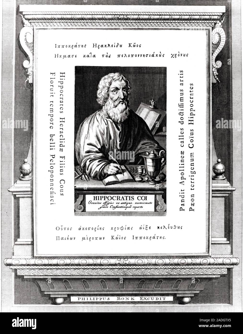 Engraving of Hippocrates (460-370 BC), Greek physician considered to be ...