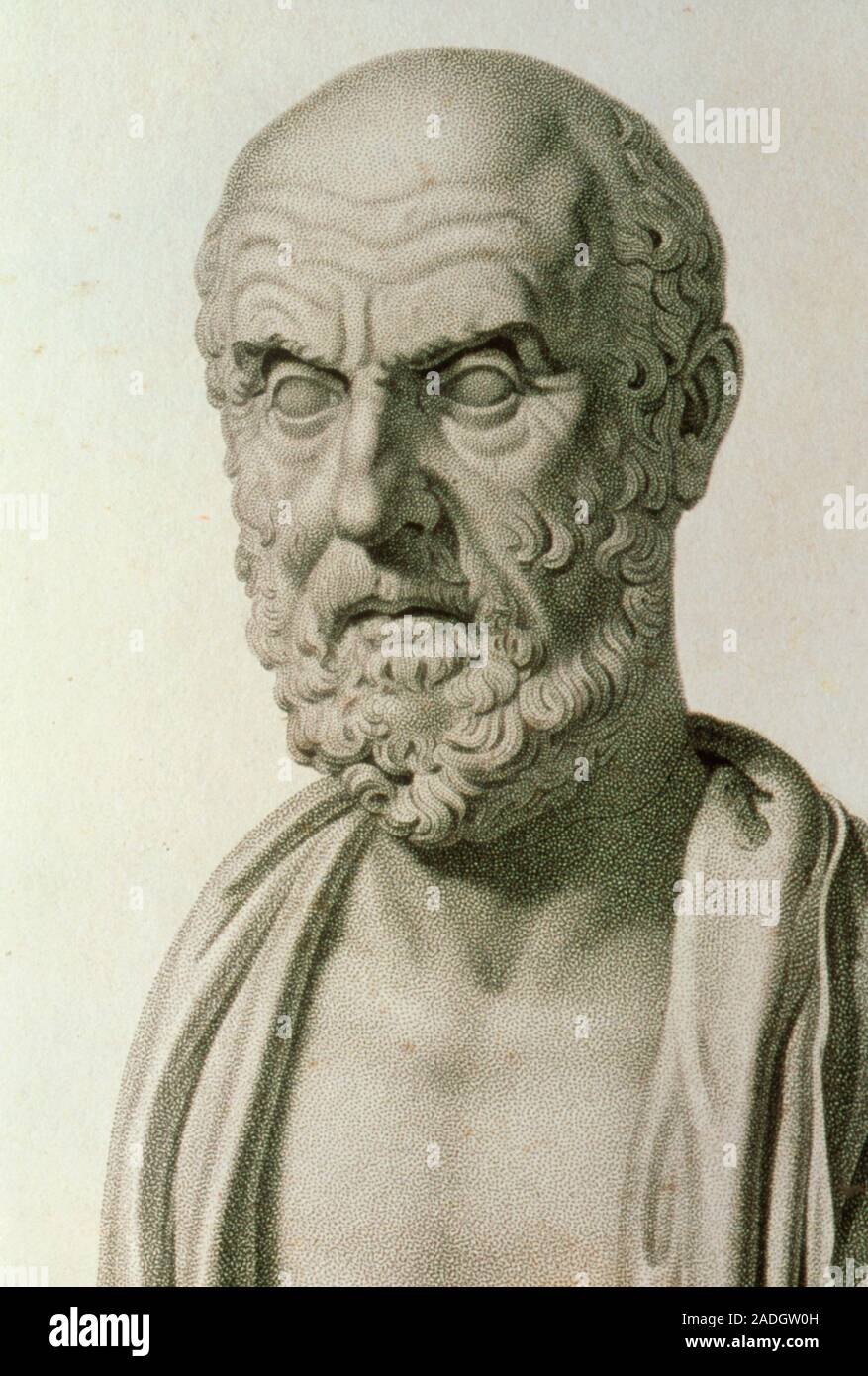 Hippocrates. Engraving of Classical Greek marble bust of the ...