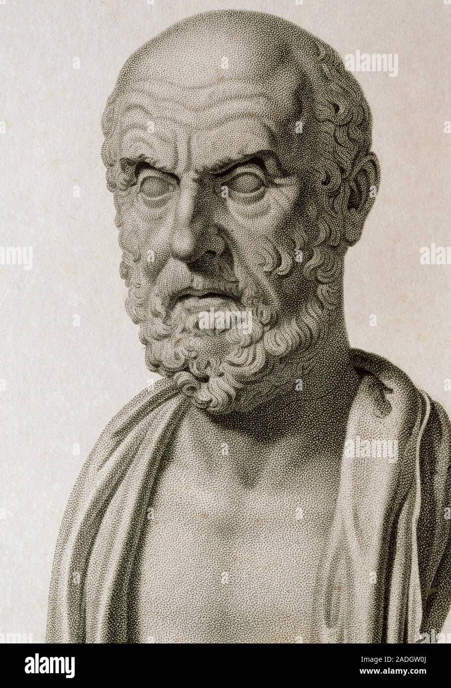 Hippocrates. Engraving of Classical Greek marble bust of the ...
