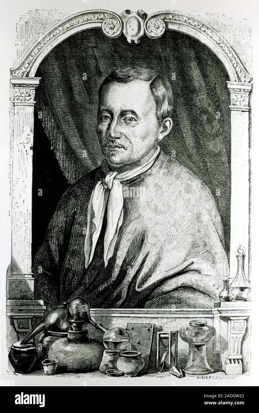 Jan van Helmont. Engraving of Jan (or Johannes) Baptista van Helmont ...