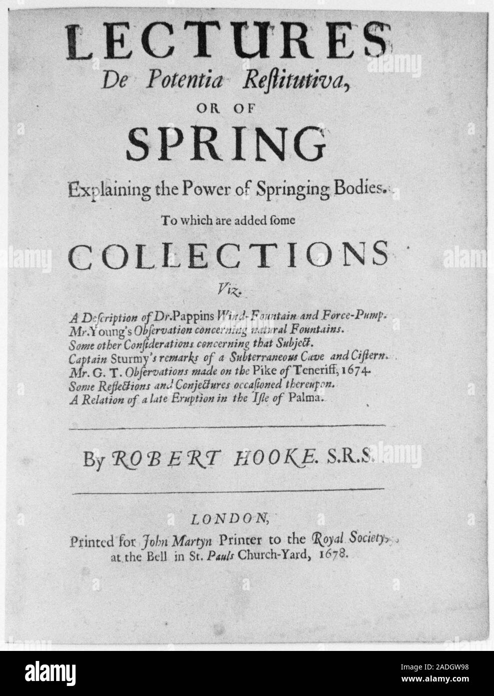 Hooke's Law pamphlet. Front page of a pamphlet dating from 1678 ...