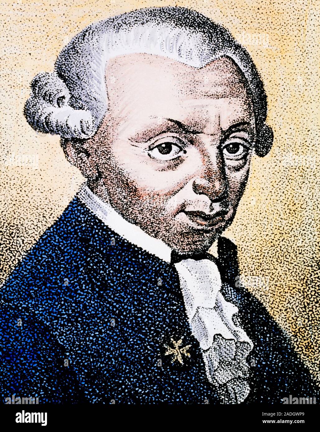 Immanuel Kant. Coloured engraving of the German philosopher Immanuel Kant (1724-1804). Kant ...