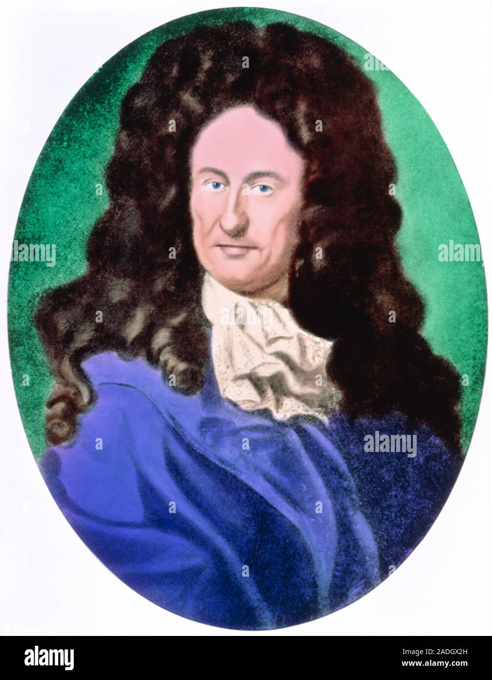 Colour portrait of the German mathematician & philosopher Gottfried ...