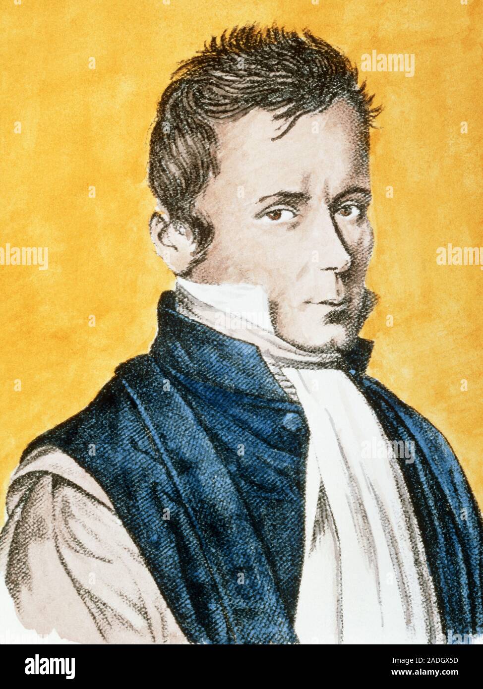 Rene Laennec. Coloured engraving of Rene Theophile Hyacinthe Laennec ...