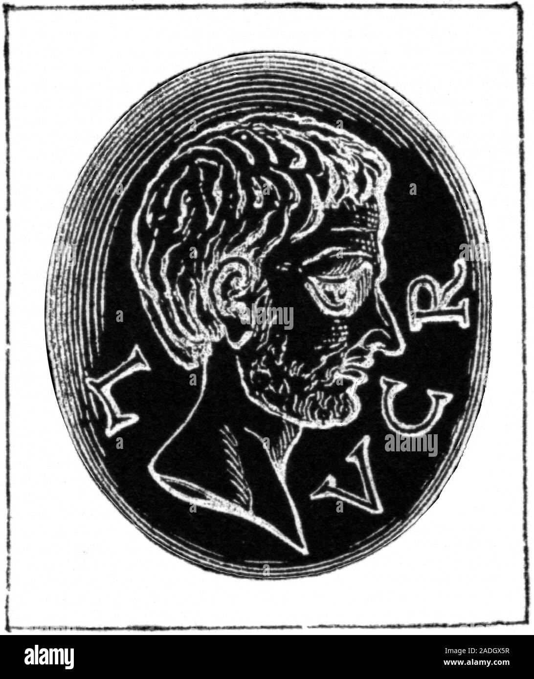 Lucretius. Illustration of a coin bearing the head of Titus Lucretius ...