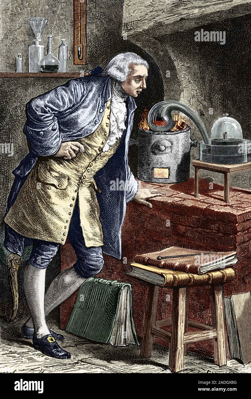 Antoine Laurent Lavoisier (1743-1794), French chemist, analysing ...