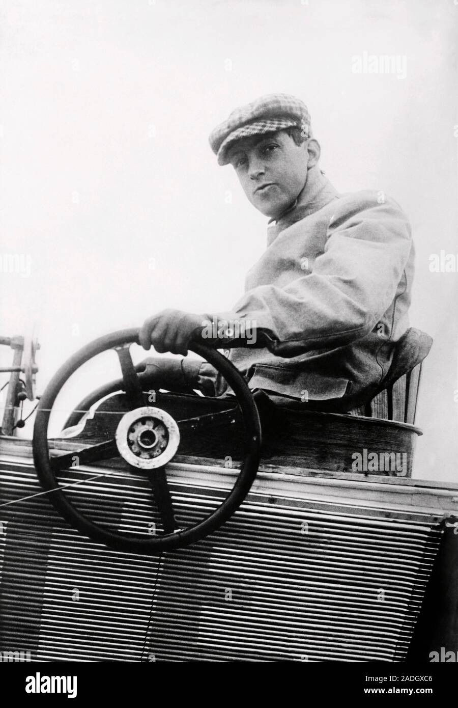 Hubert Latham (1883-1912), French aviator, in an aeroplane. Latham flew ...