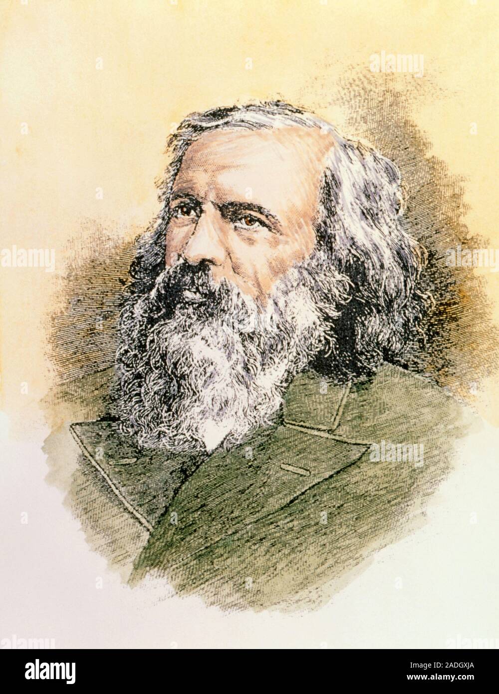 Dmitri Mendelayev. Coloured engraving of Dmitri Ivanovich Mendelayev ...
