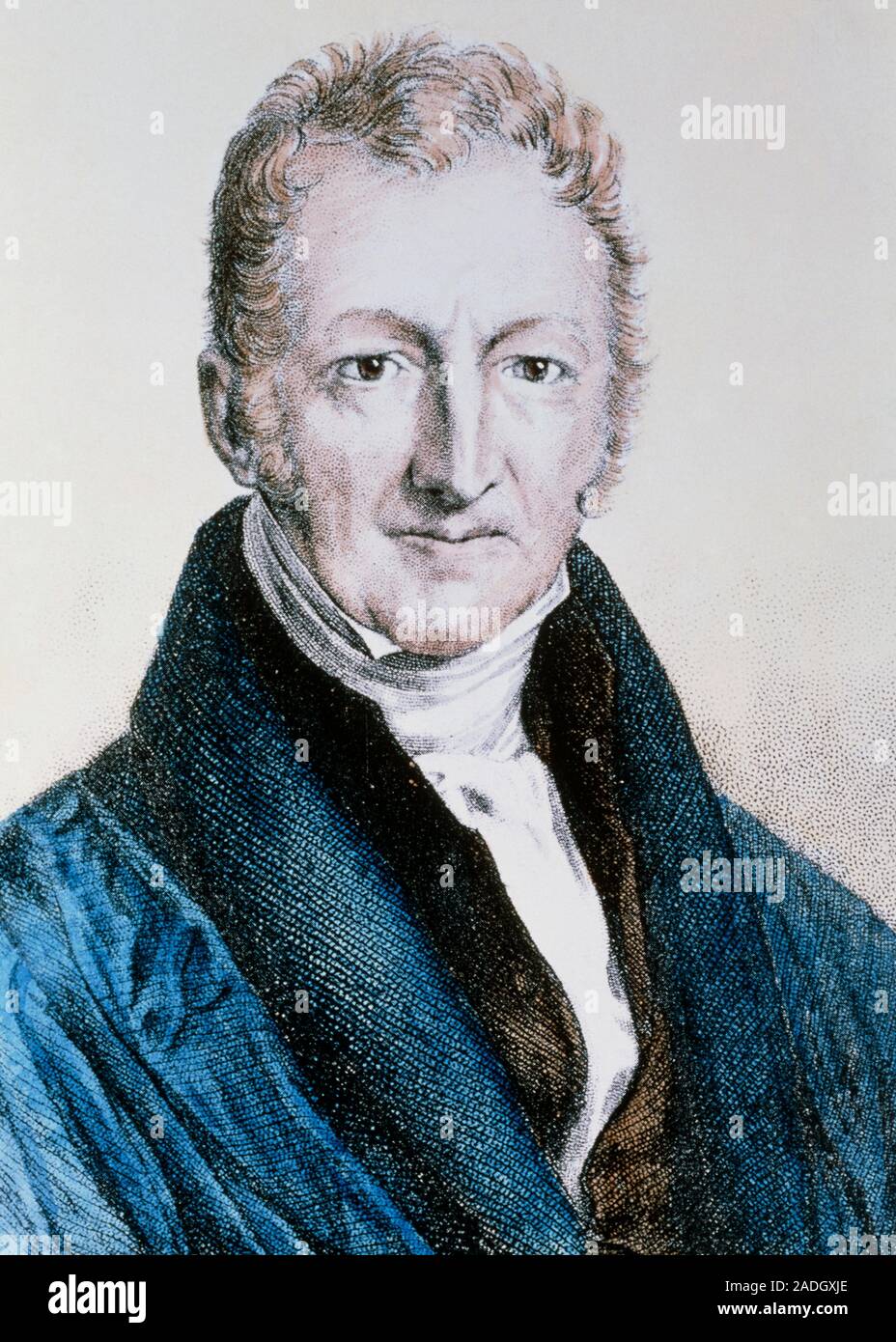 Thomas Malthus. Coloured historical artwork of Thomas Robert Malthus ...