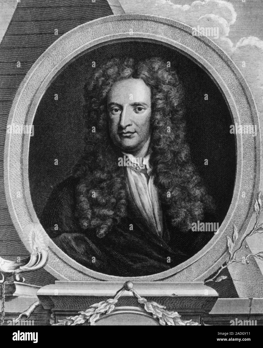 Isaac Newton. Engraving of Sir Isaac Newton (1642- 1727), English ...
