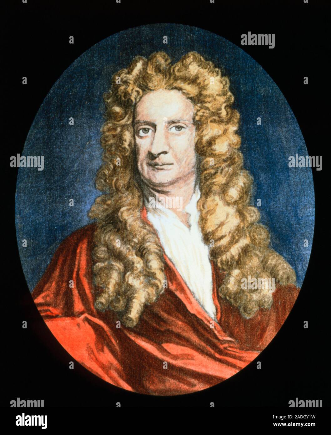 Isaac Newton. Coloured portrait of Sir Isaac Newton (1642-1727 ...