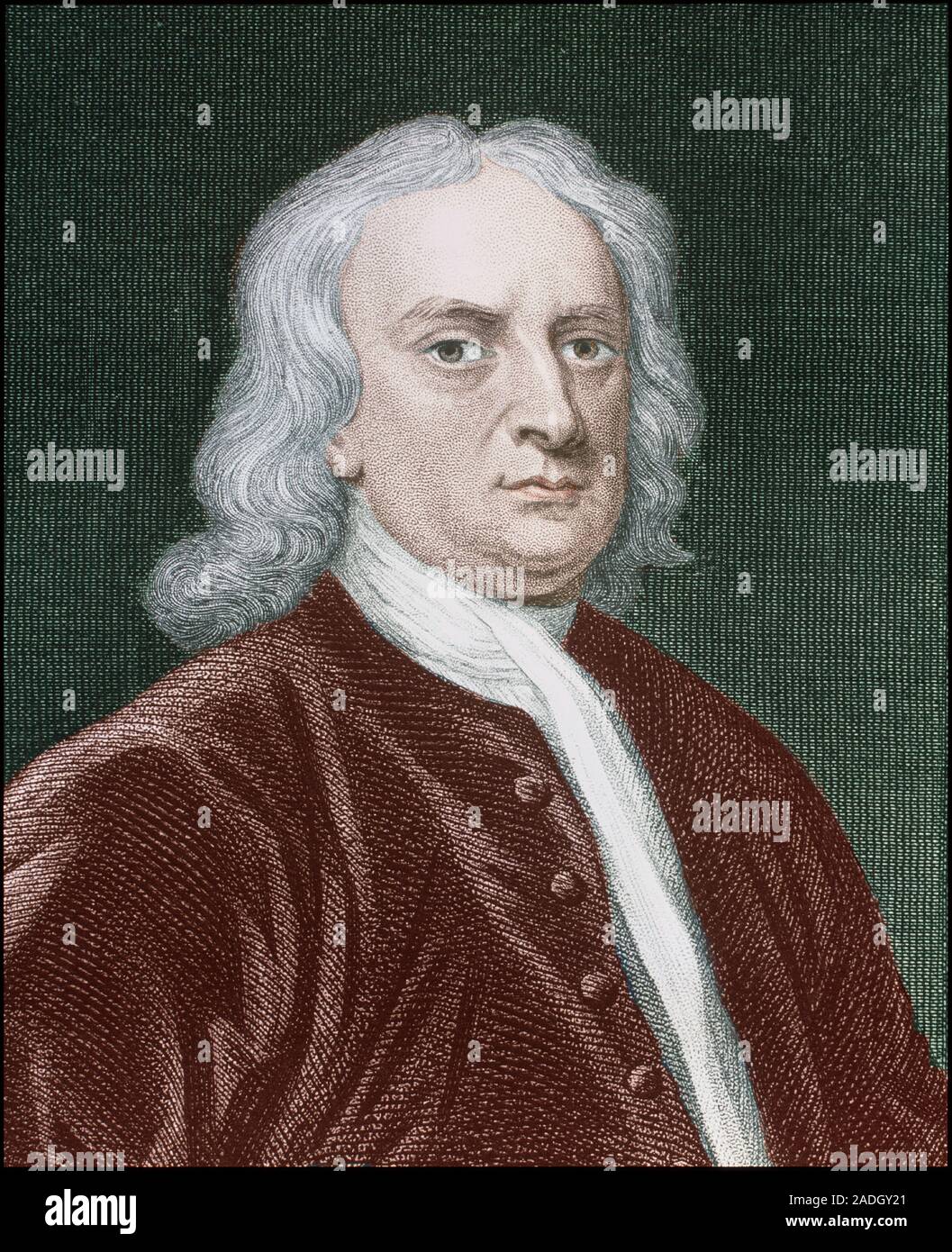 Isaac Newton. Coloured engraving of Sir Isaac Newton (1642-1727 ...